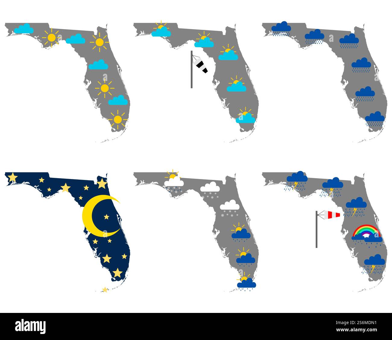 Maps of Florida with different weather symbols Stock Photo - Alamy