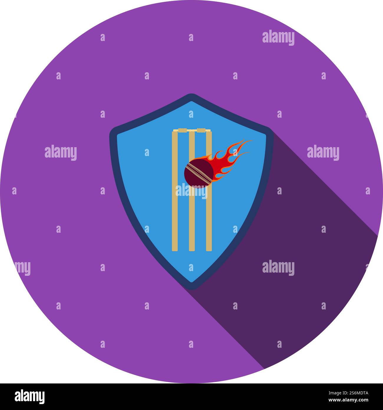 Cricket Shield Emblem Icon. Flat Circle Stencil Design With Long Shadow ...
