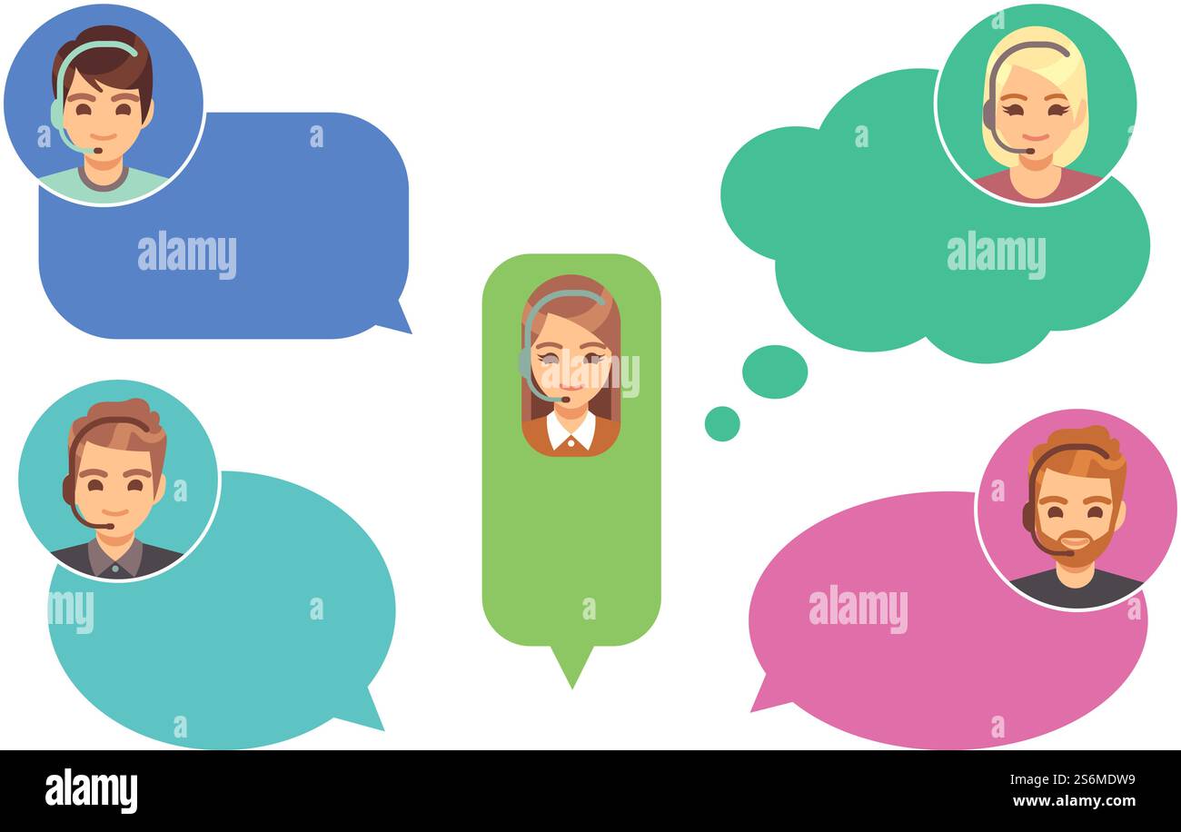 Call center operators. Support avatars, online help service. Cute ...