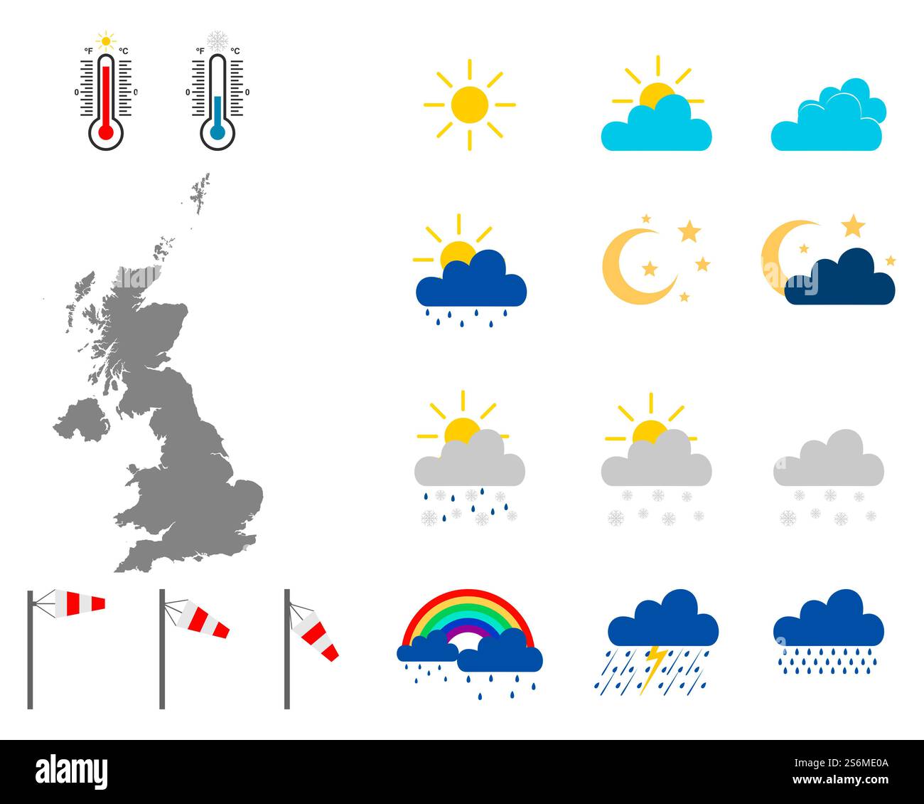 Map of Great Britain with weather symbols Stock Photo - Alamy