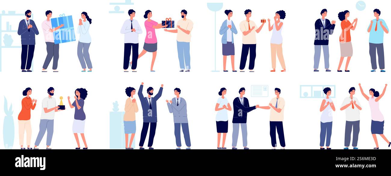 Colleagues clapping. Thankful business people, man woman support employees. Office enthusiastic ...