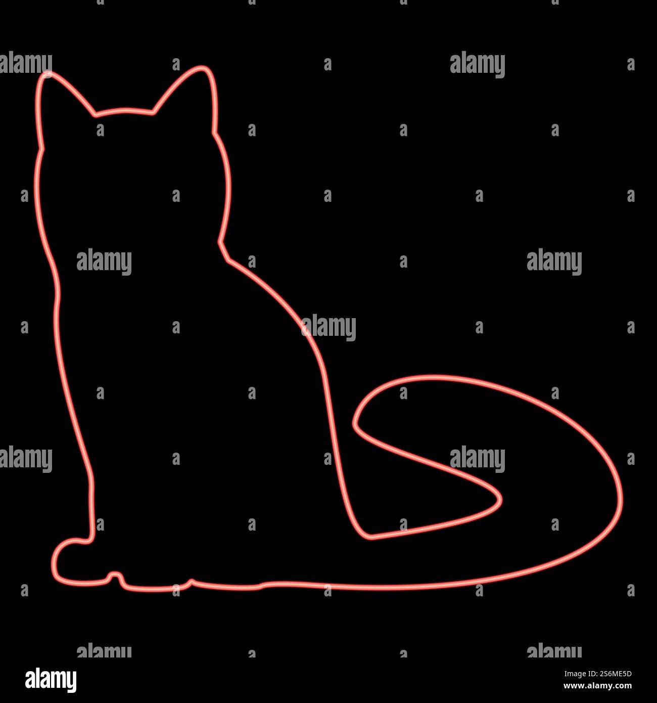 Neon cat red color vector illustration flat style light image. Neon cat ...