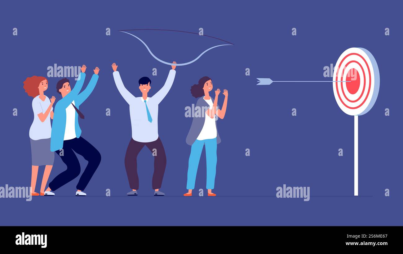 Teamwork success metaphor. Target goal, focus and progress. Business ...