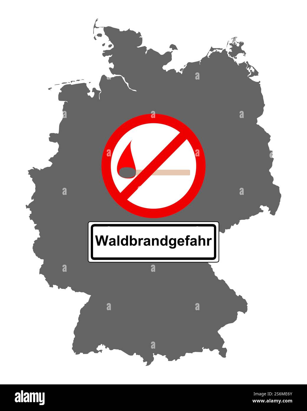 Map of Germany with forest fire danger warning sign Stock Photo - Alamy