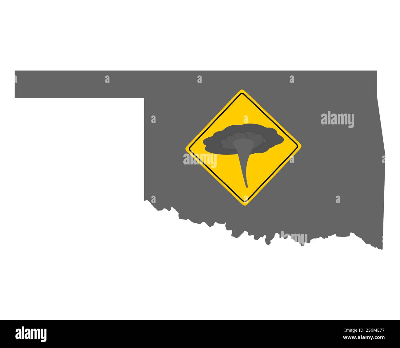 Map of Oklahoma with traffic sign tornado warning Stock Photo - Alamy
