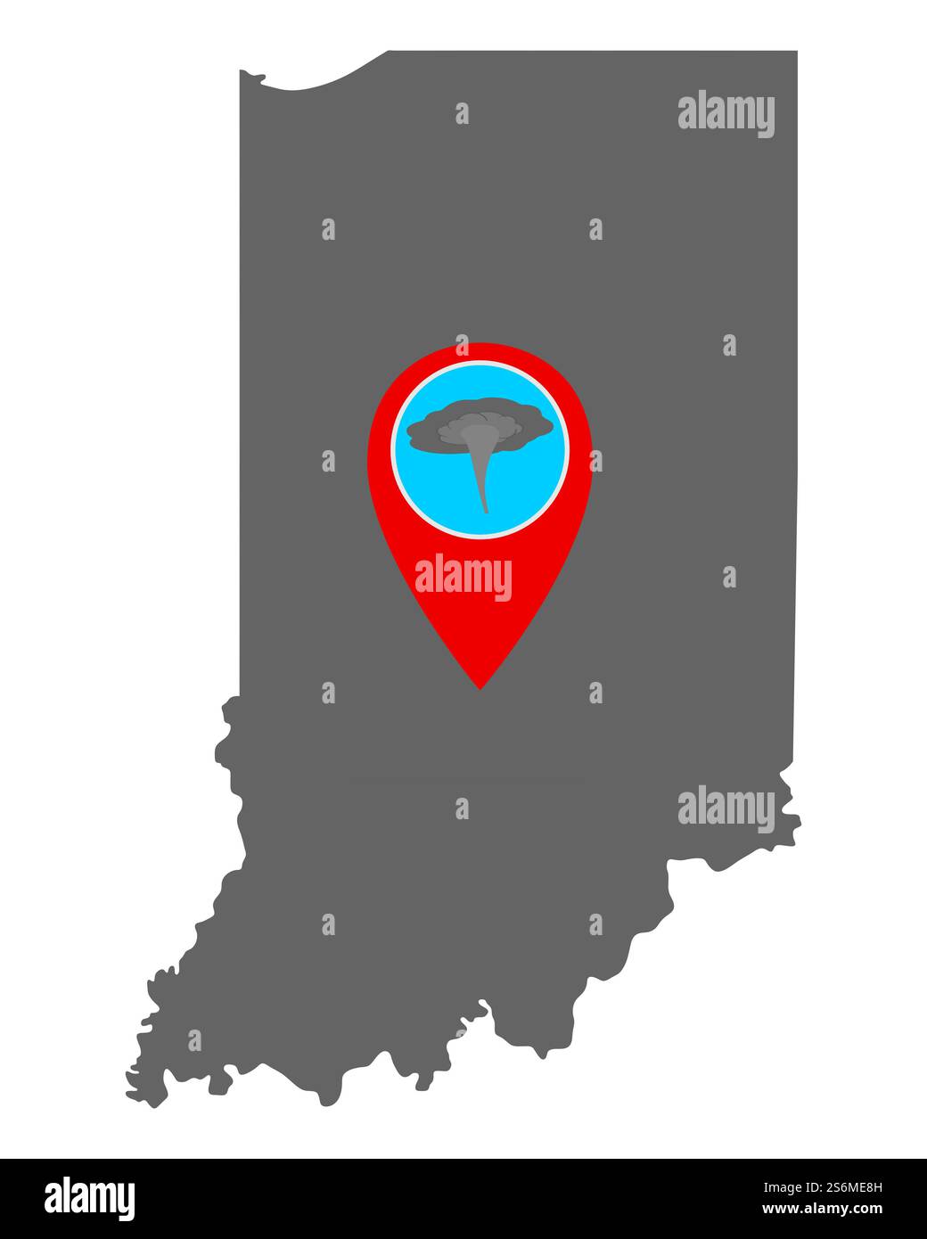 Map of Indiana and pin tornado warning Stock Photo - Alamy