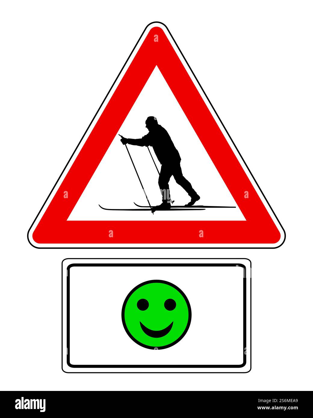 Warning sign with additional sign and smiley Stock Photo - Alamy