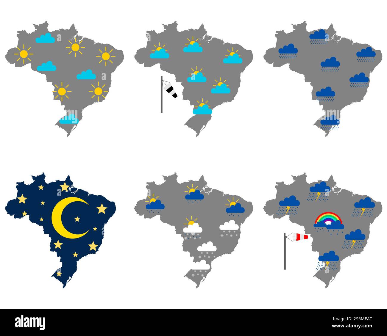 Maps of Brazil with different weather symbols Stock Photo - Alamy