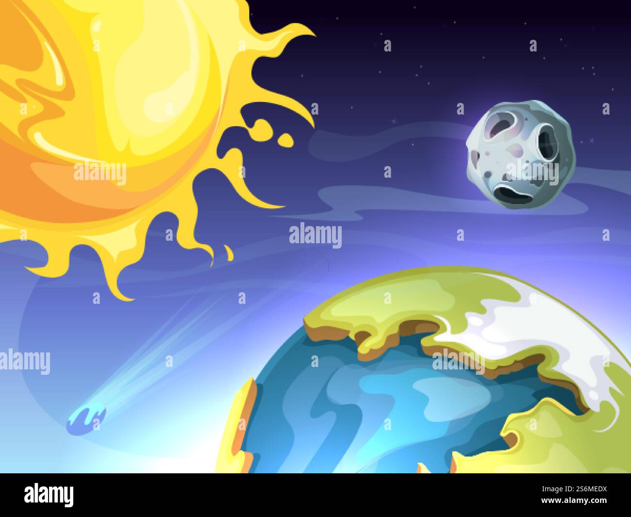 Solar system. Sun earth moon in space, astronomy universe background ...