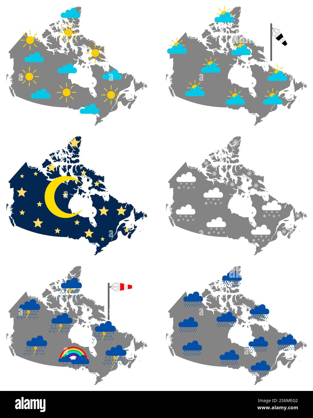 Maps of Canada with different weather symbols Stock Photo - Alamy