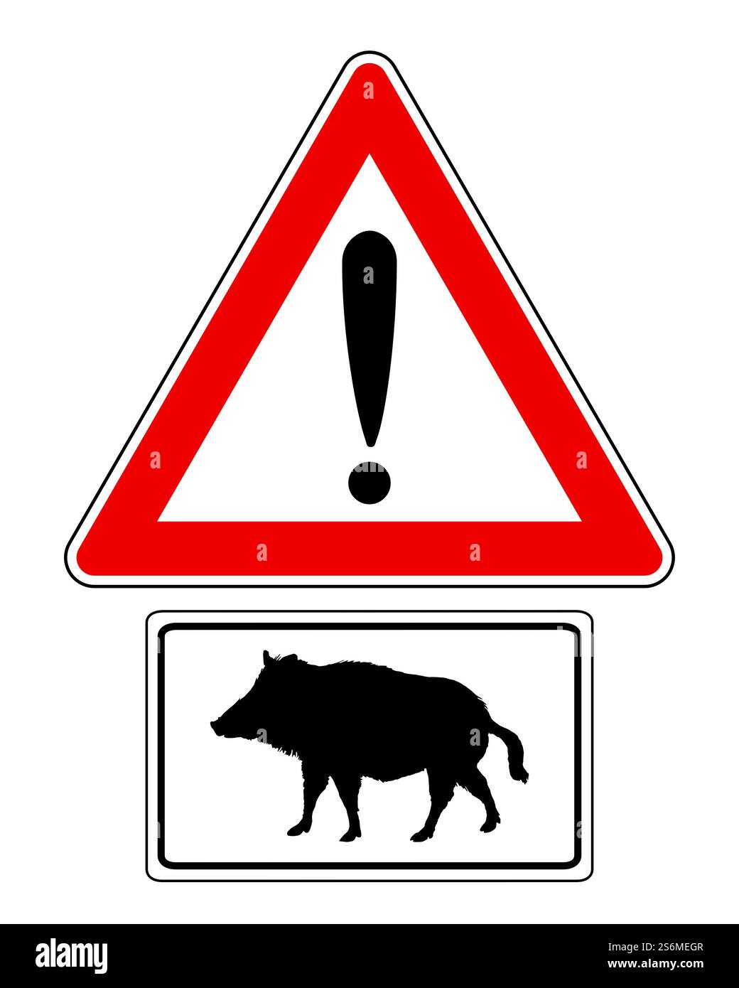 Warning sign with additional wild boar sign Stock Photo - Alamy