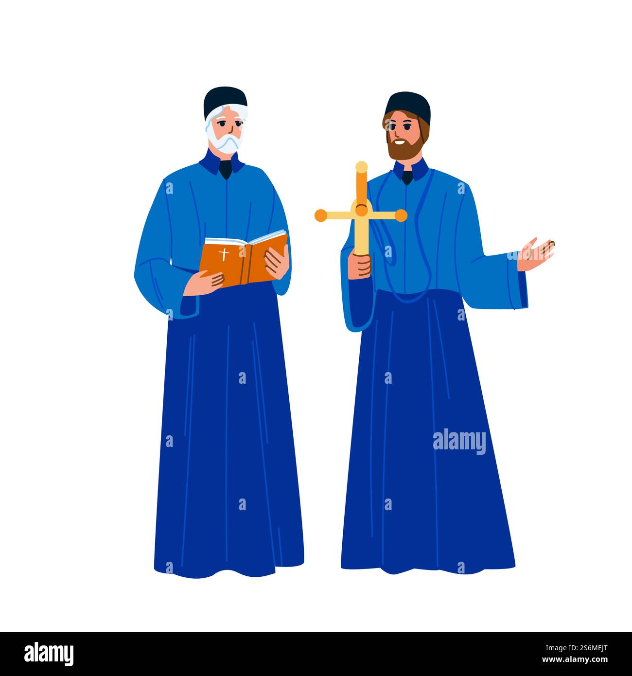 Catholic Priest Men With Praying Cross Vector. Catholic Priest Holding ...