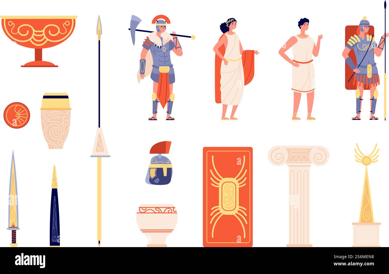 Ancient rome elements. People and weapons, isolated roman empire ...