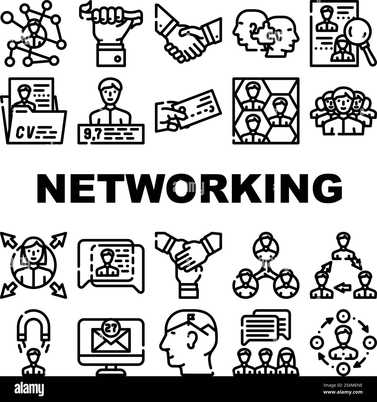 Networking Global Communication Icons Set Vector. People Networking ...