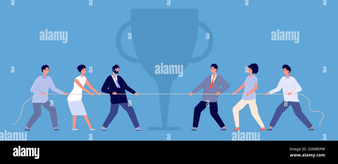 Business rope pulling. Tug war, people confrontation flat concept ...