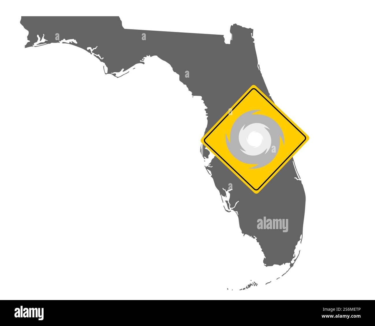 Map of Florida with traffic sign storm warning Stock Photo - Alamy