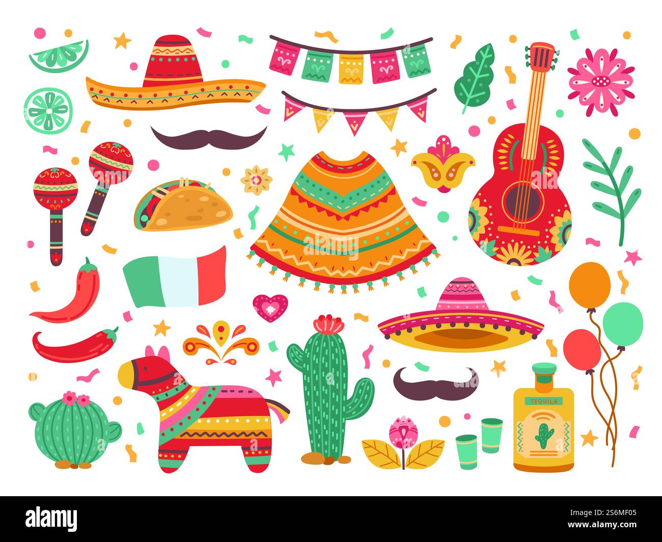 Cinco de mayo. Guitar party, isolated mexican fiesta decoration ...