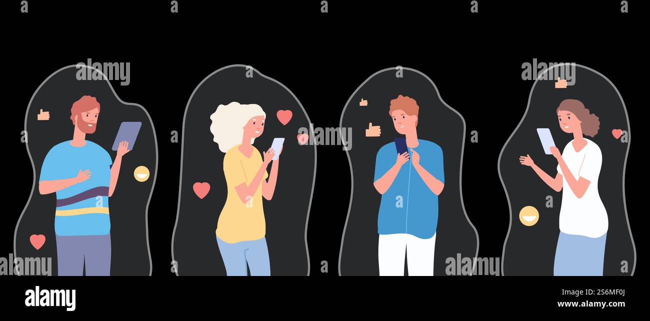 New technologies passion. Gadget addiction, people using smartphones ...