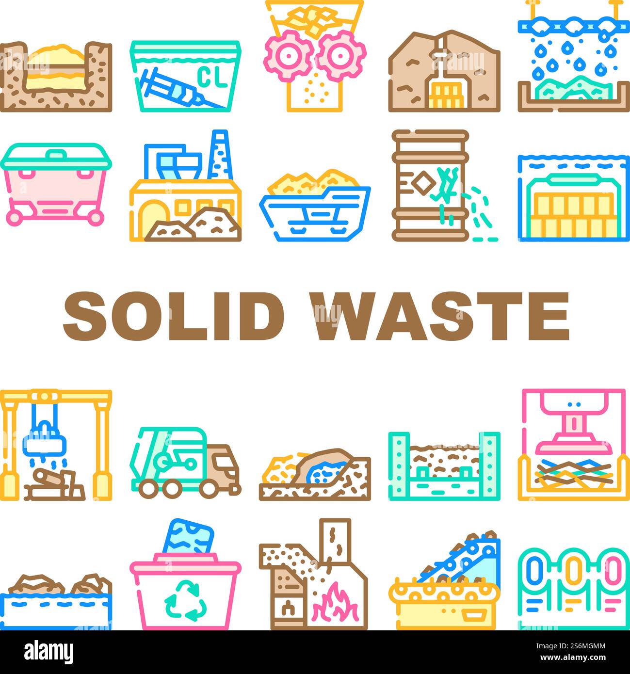 Solid Waste Management Business Icons Set Vector. Medical Garbage ...