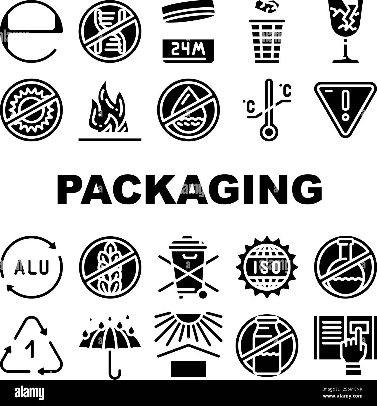 Packaging Industrial Marking Icons Set Vector. Fragile And Protect From ...