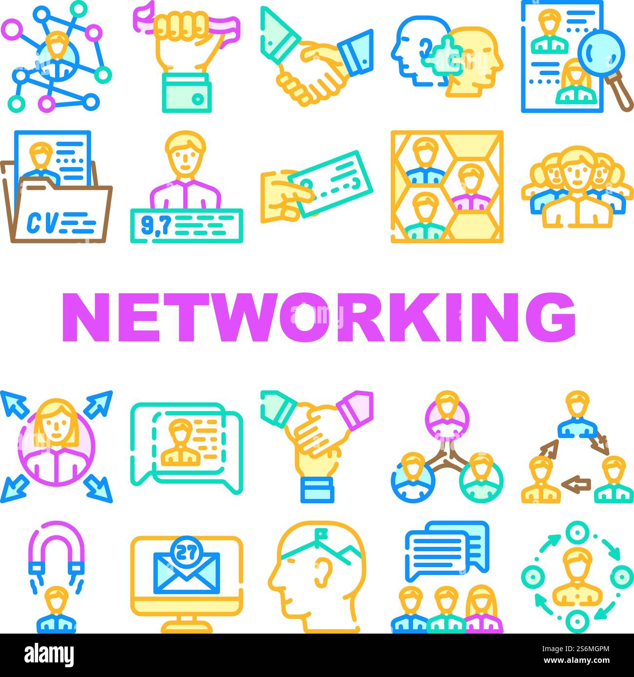 Networking Global Communication Icons Set Vector. People Networking ...