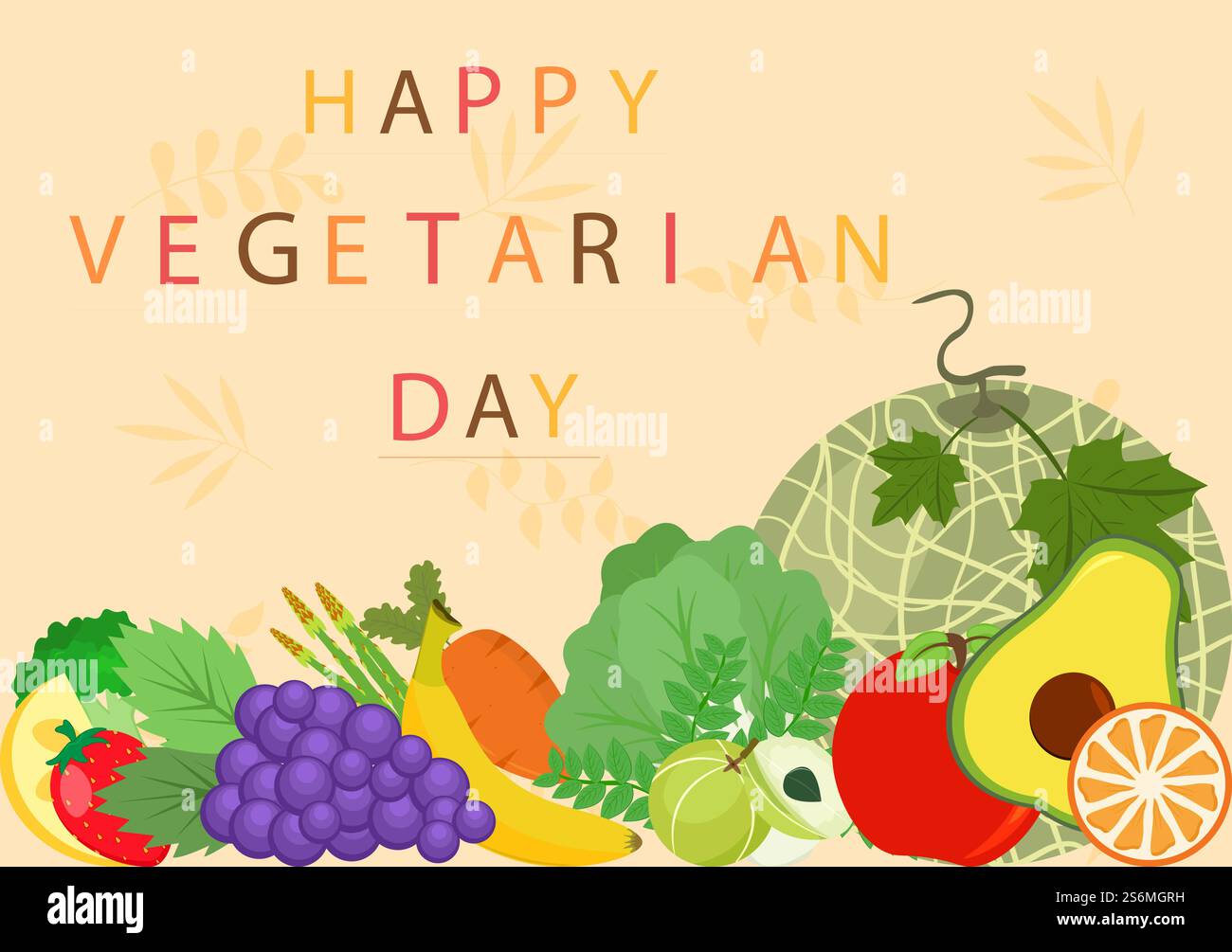 World Vegetarian Day Cute Cartoon Vector Illustration of Various Types ...