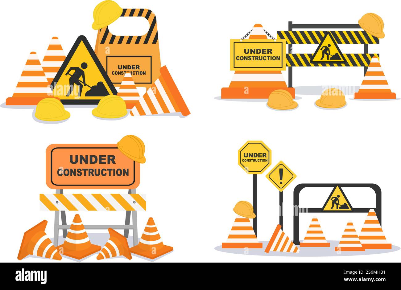 Under Construction With Symbol Worker Hold Stop or Road Sign, Tape ...
