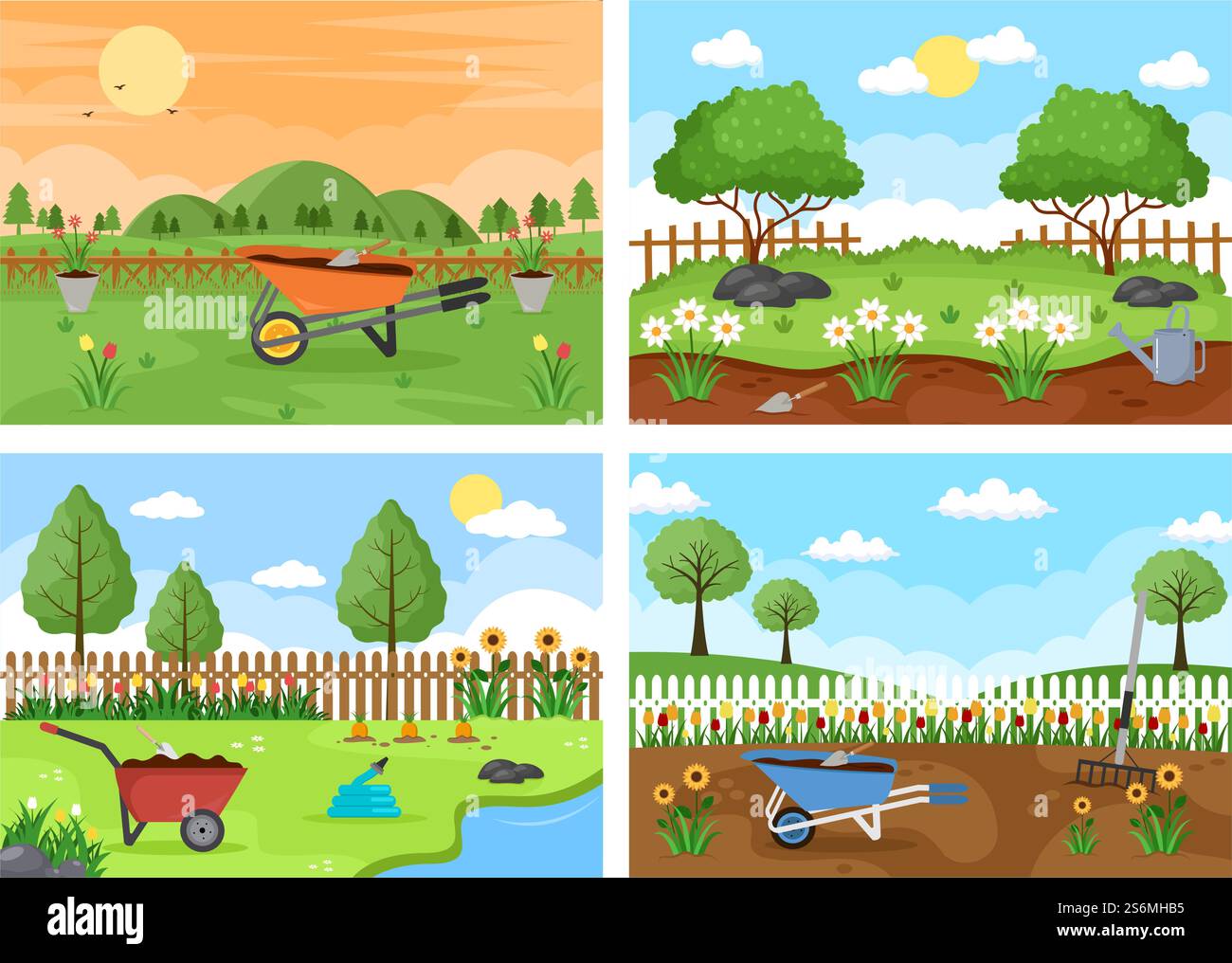Farm Gardener Background Vector Illustration With A Landscape Of ...