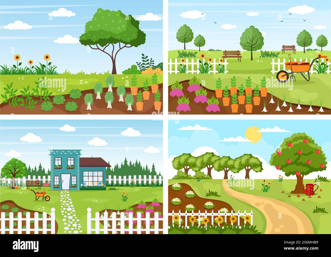 Farm Gardener Background Vector Illustration With A Landscape Of ...