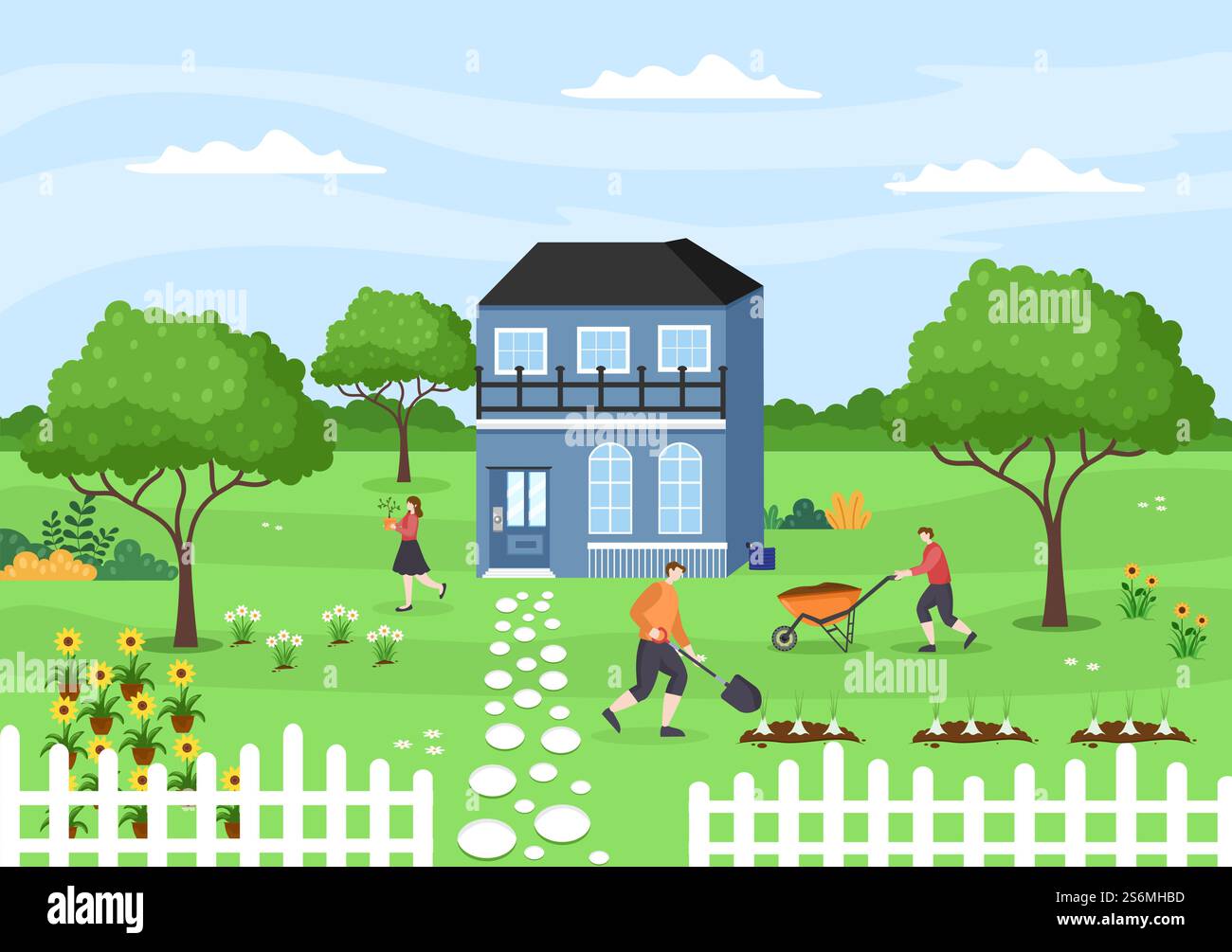 Farm Gardener Background Vector Illustration With A Landscape Of ...