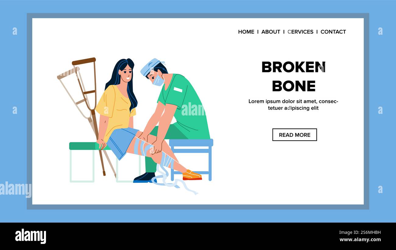 Patient Broken Bone Treat Doctor In Clinic Vector. Traumatologist ...
