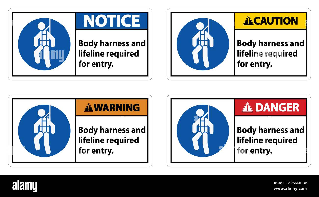Warning Sign Body Harness And Lifeline Required For Entry Stock Vector ...