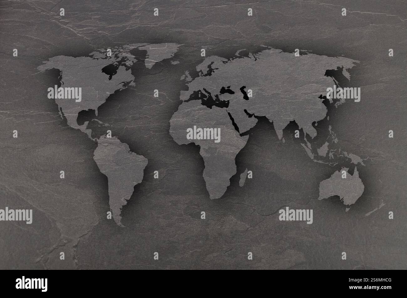Map of world map on dark slate Stock Photo - Alamy