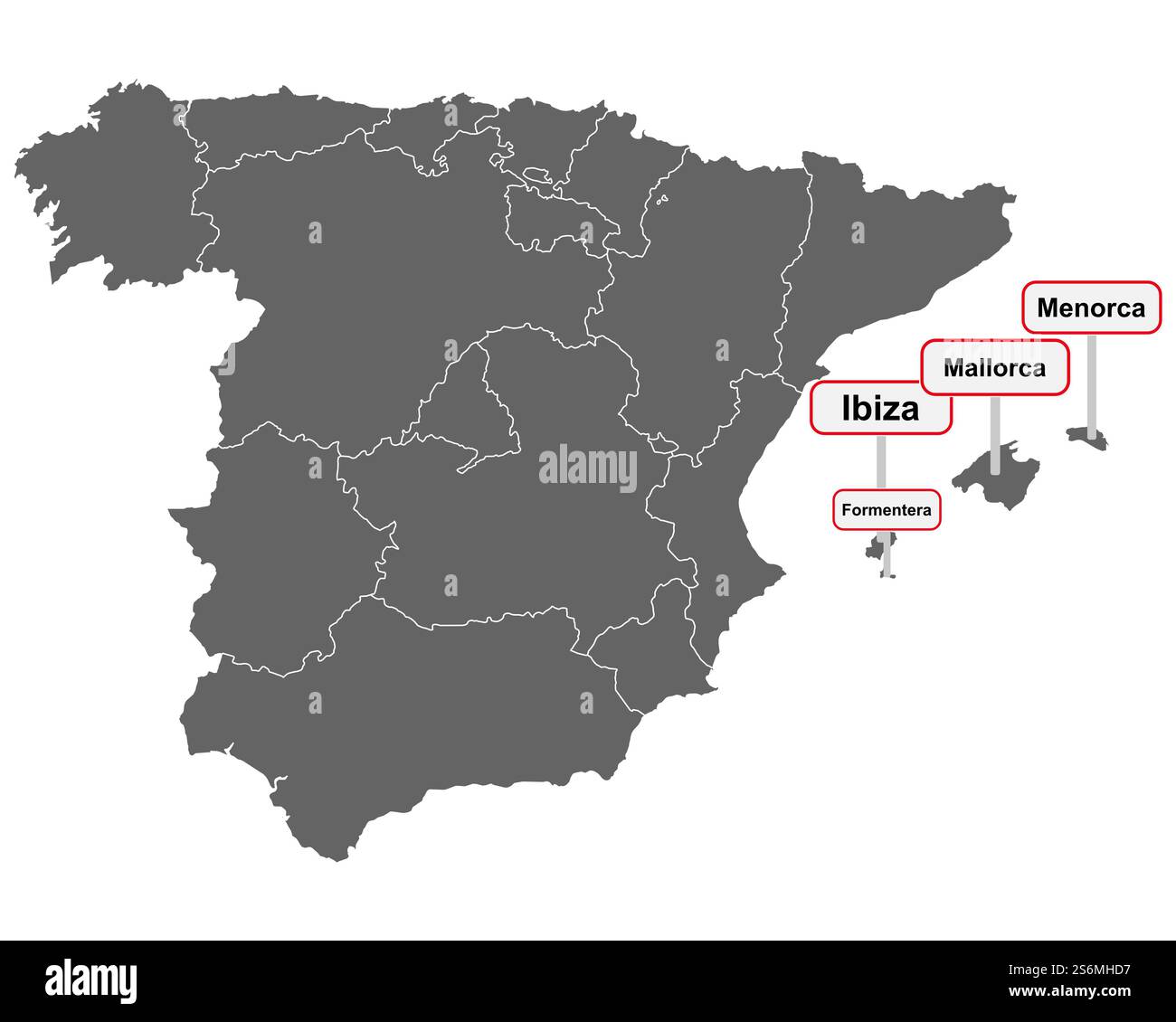 Map of the Balearic Islands with place name signs Stock Photo - Alamy