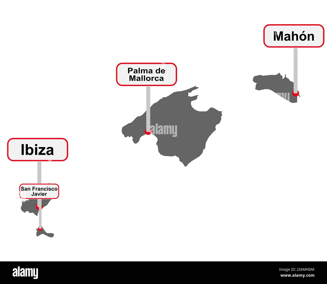 Map of the Balearic Islands with place name signs Stock Photo - Alamy