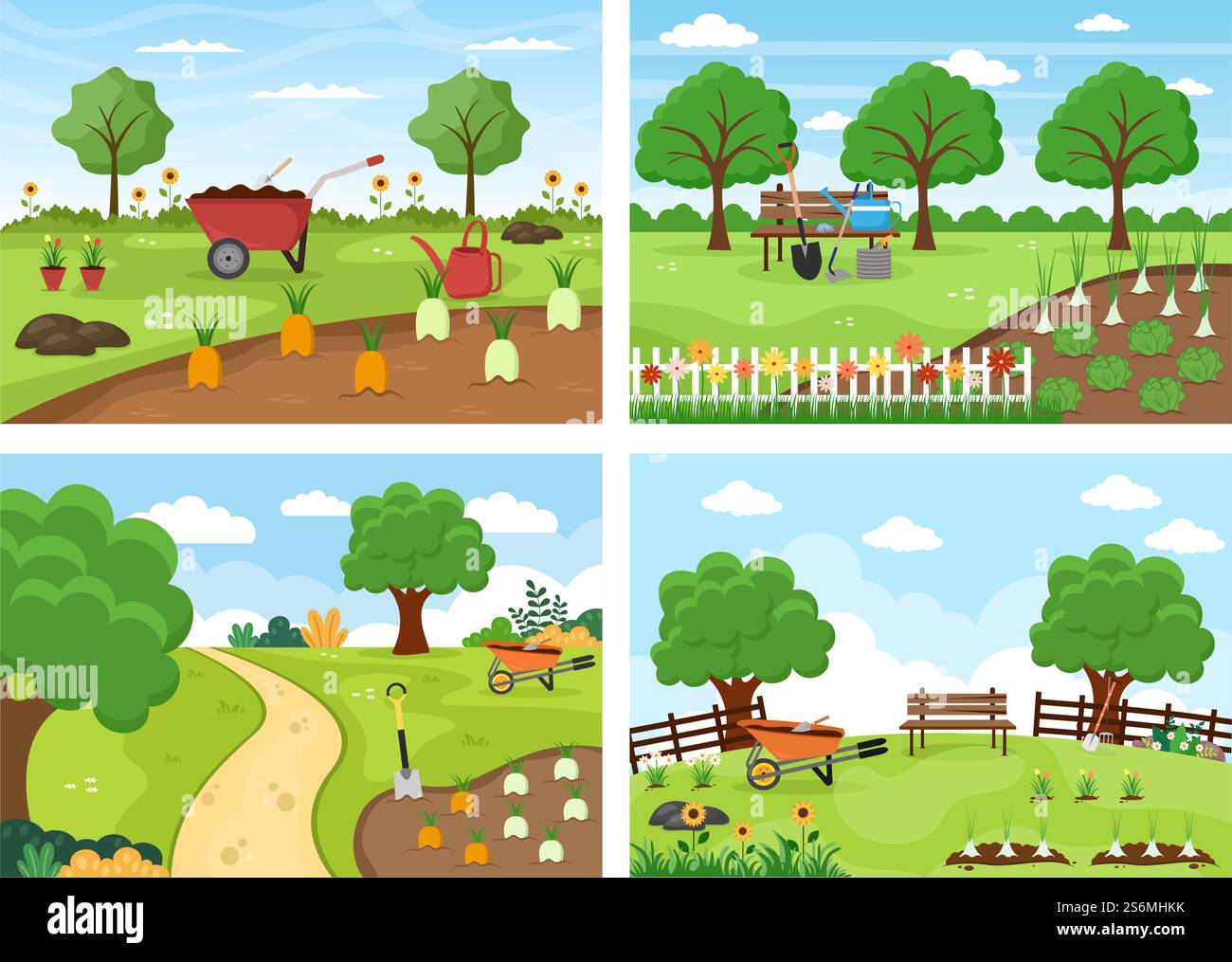 Farm Gardener Background Vector Illustration With A Landscape Of ...