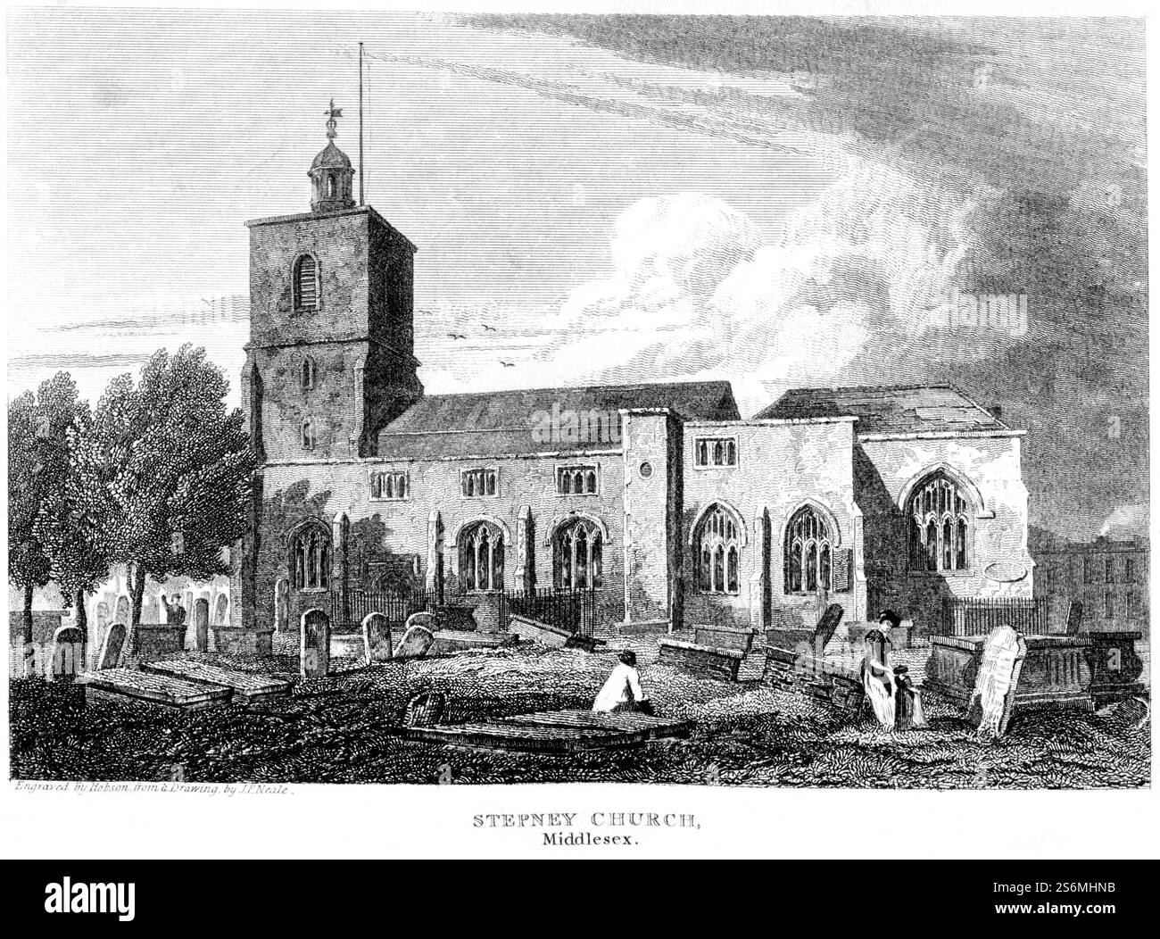 An engraving of Stepney Church, Middlesex scanned at high resolution ...