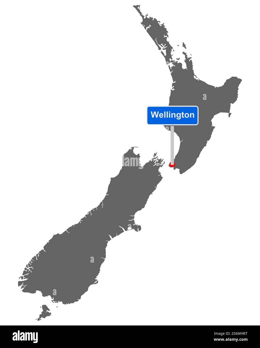 Map of New Zealand with Wellington town sign Stock Photo - Alamy