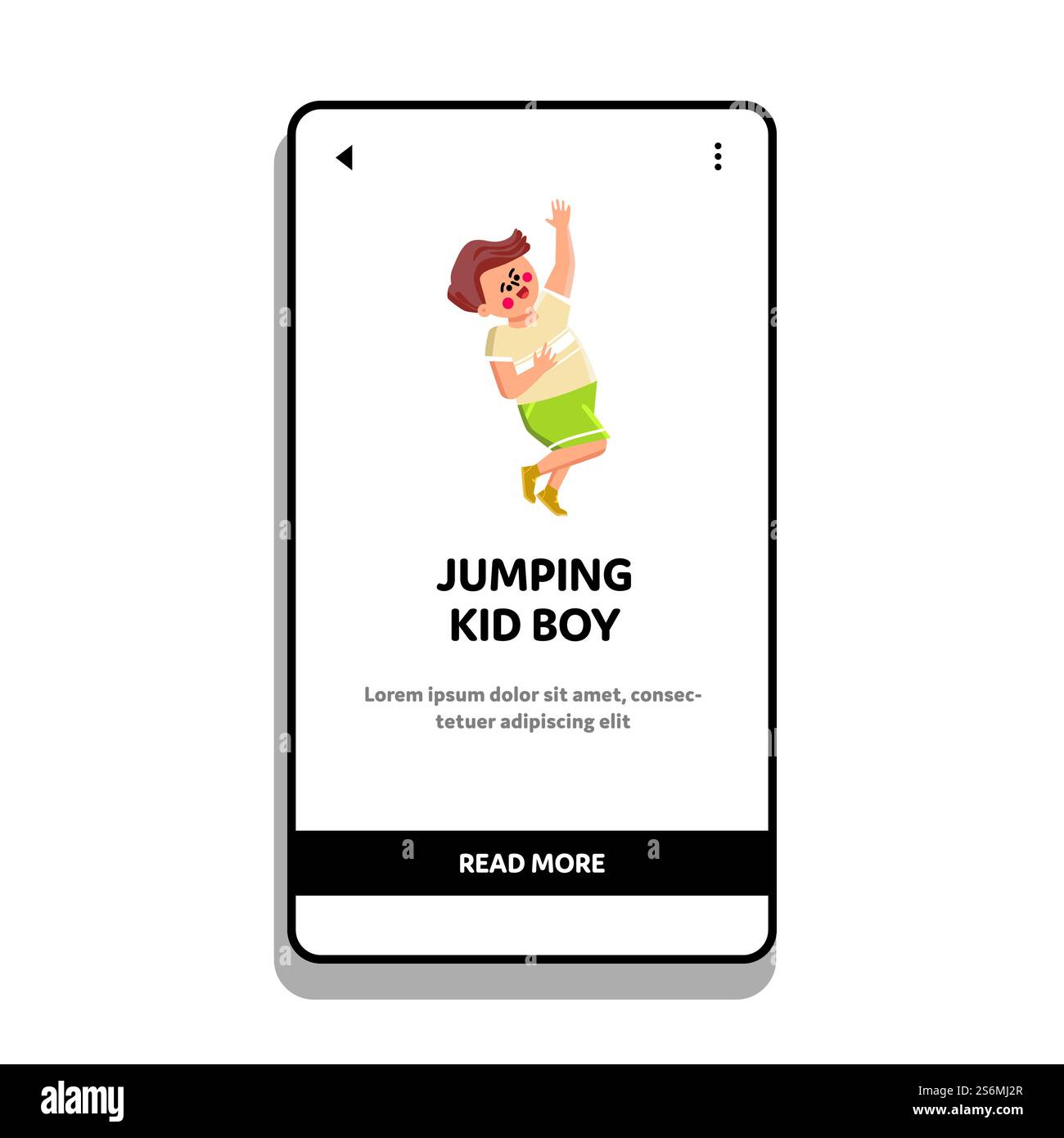 Jumping Kid Boy Enjoy With Happy Emotion Vector. Little Child With ...