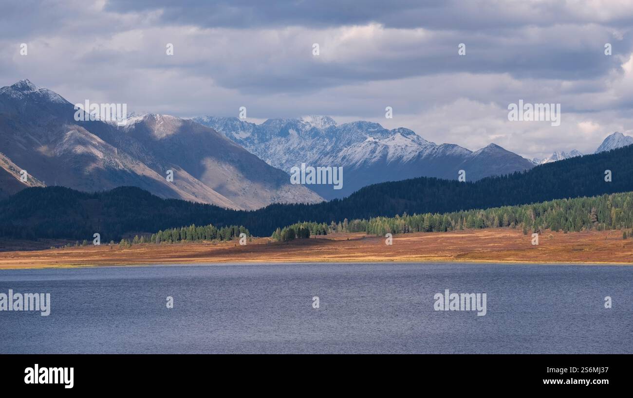Lake and trees reflection in karakol national park hi-res stock ...