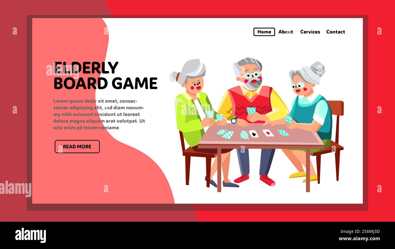 Elderly People Playing Board Game Together Vector. Old Man And Women ...