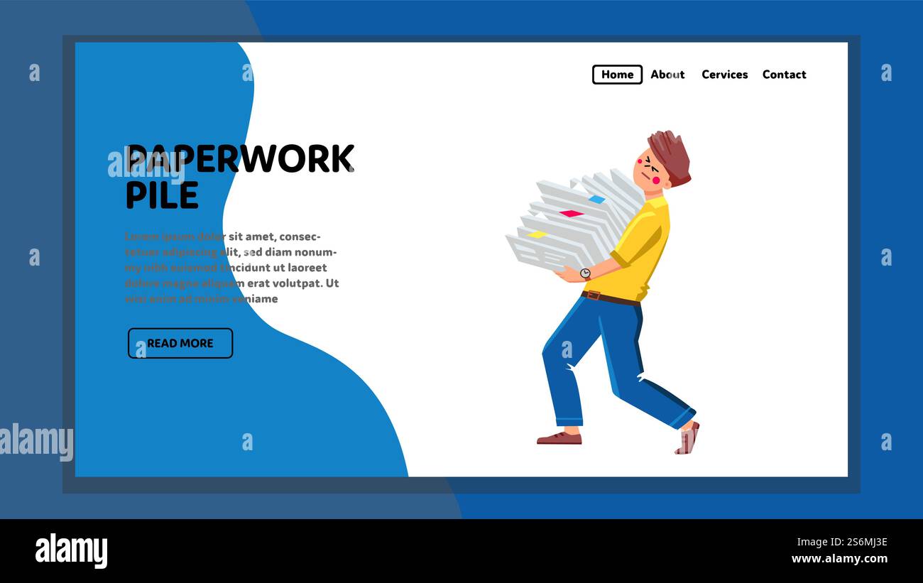 Paperwork Pile Carrying Company Employee Vector. Businessman Carry ...