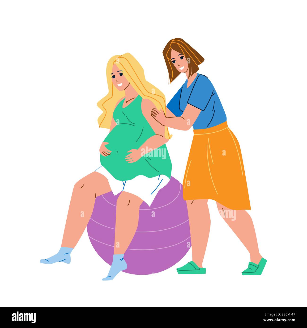 Doula Massaging Shoulders Of Pregnant Woman Vector. Pregnancy Girl ...