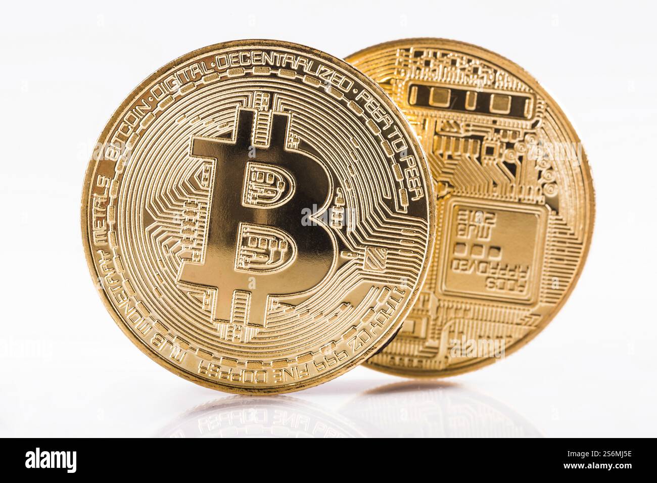 Front and back of a Bitcoin cropped on a white background Stock Photo ...