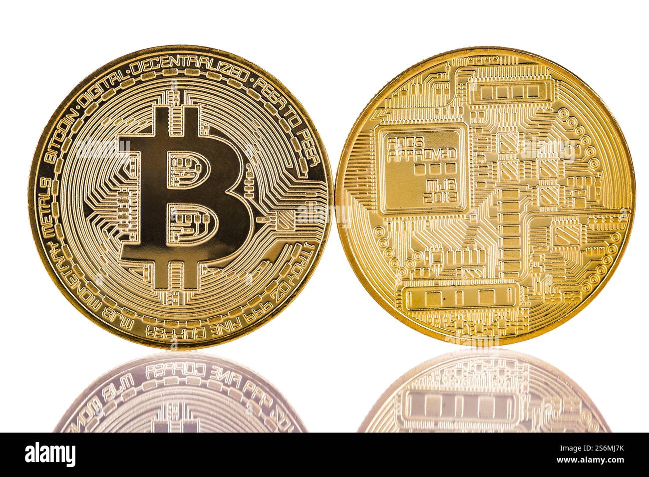 Front and back of a bitcoin cut out on a white background Stock Photo ...