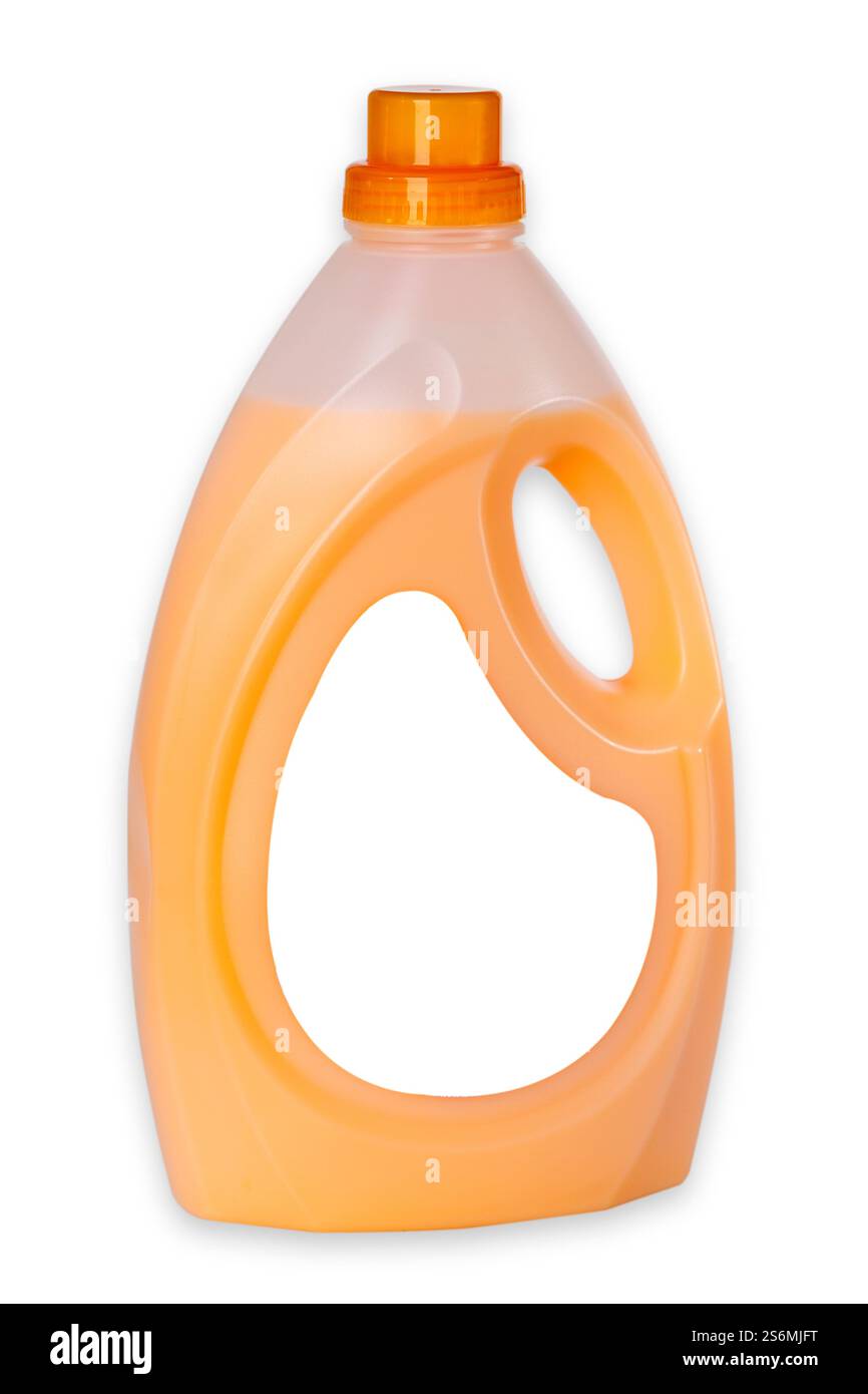 Fabric softener in plastic bottle cropped on white background Stock ...