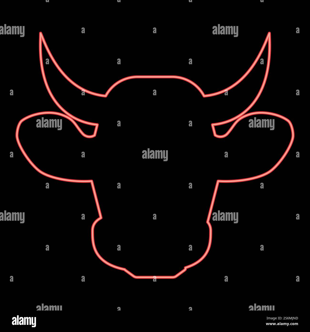 Neon cow head red color vector illustration flat style light image ...