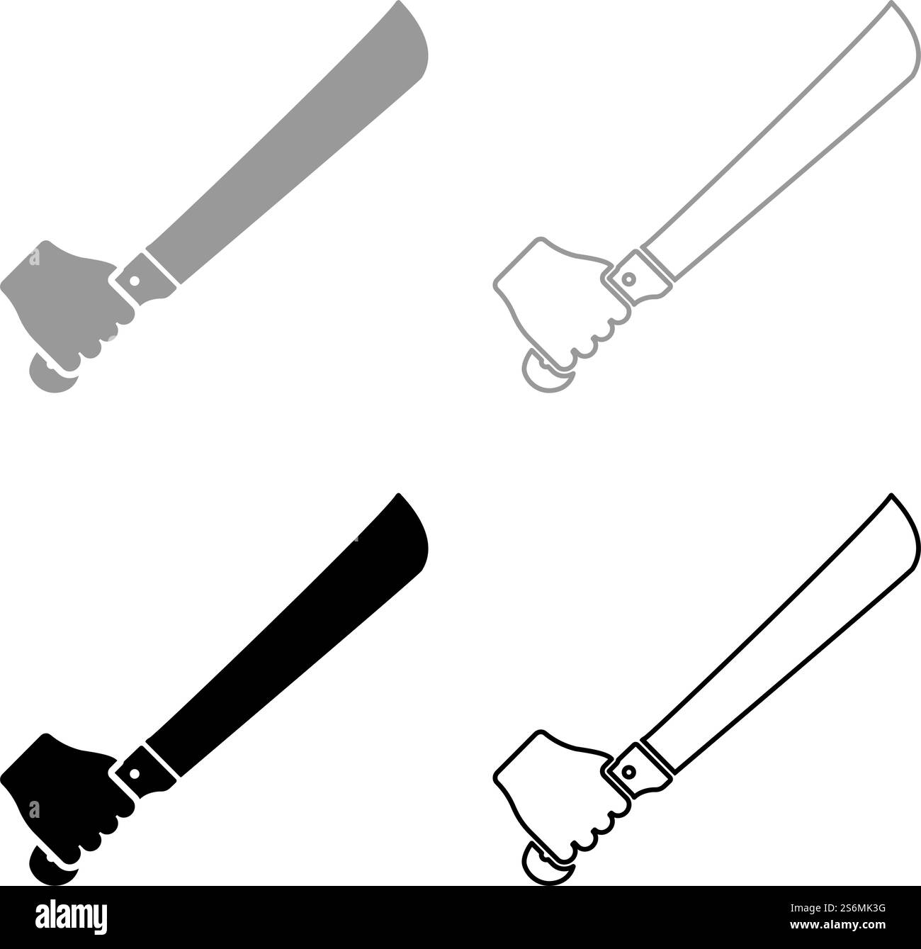 Machete in hand in use Arm Big knife set icon grey black color vector ...