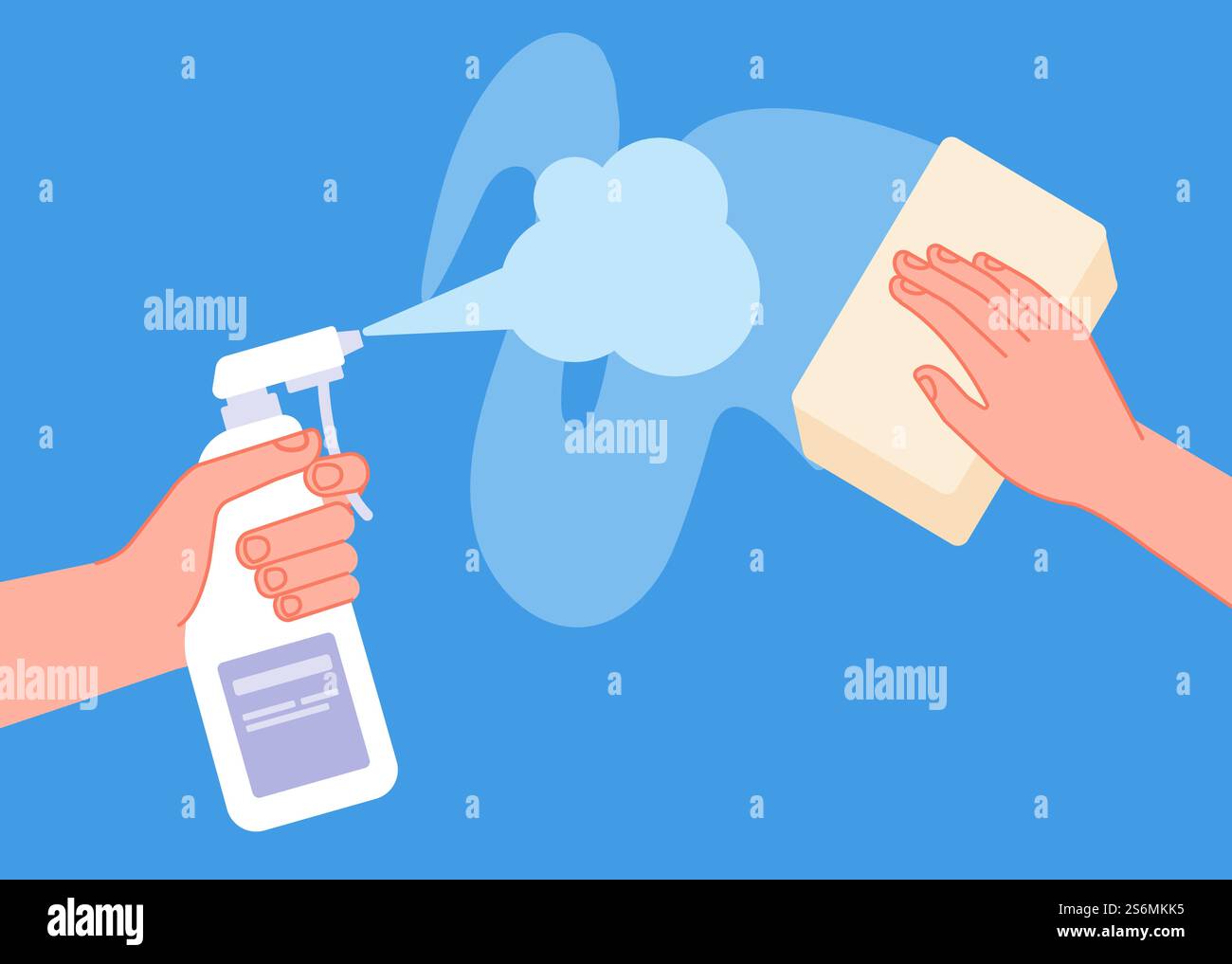 Cleaning surface. Clean table, wipe sanitise or disinfect desk. Hand ...