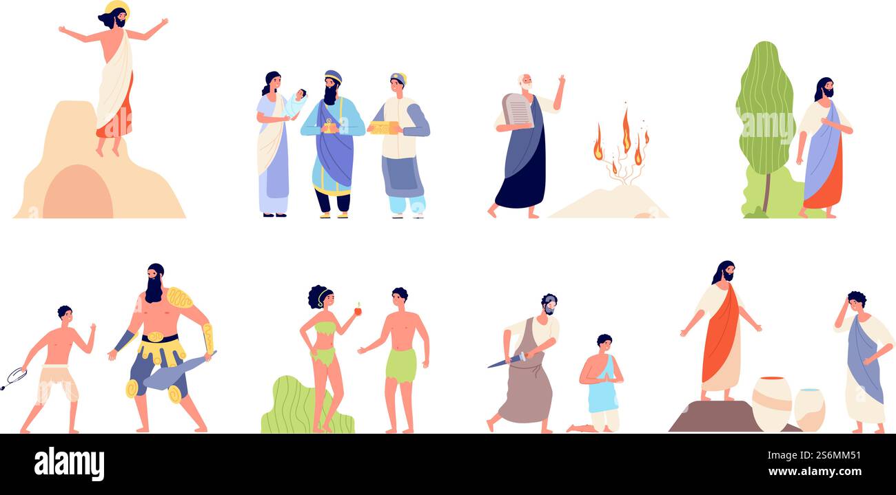 Bible scenes. Religion people, isolated biblical legendary concepts ...